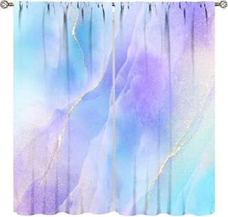 Generic 2 Stücke Gardinen Vorhang Mit Ösen 140X160 cm (B + H) Verdunklungsvorhänge Marmorstruktur Wärmeisolierend Vorhang Blickdicht Für Schlafzimmer Küche & 