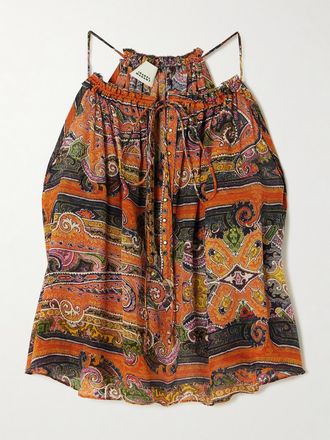 Isabel Marant Marilou Top Aus Seiden-voile Mit Paisley-muster Und Verzierungen - Orange