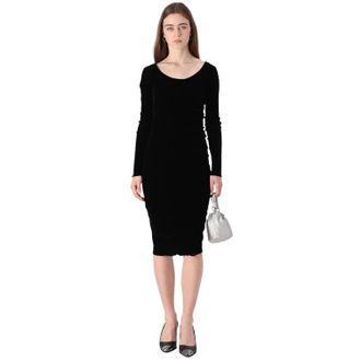 HUGO BOSS Ebalet Midikleid f&uuml;r Damen, Runder Auschnitt, Samt (Schwarz)