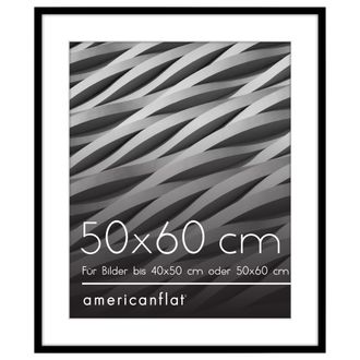 Americanflat 50x60 cm Bilderrahmen aus Kunststoff mit 40x50 cm Passepartout - schmaler 60x50 Fotorahmen mit poliertem Plexi-Scheibe - integrierte Aufhängung für Ho