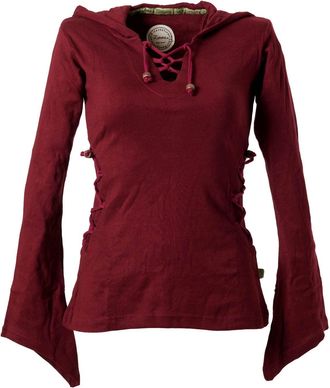 vishes Alternative Bekleidung - Elfenshirt mit Zipfelkapuze und B&auml;ndern zum Schn&uuml;ren dunkelrot 44/46