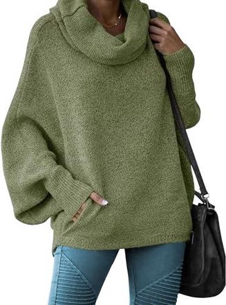 Generic Pull Oversize à col bénitier et Manches Longues Chauve-Souris pour Femme, Pull décontracté en Tricot Ample avec Poches
