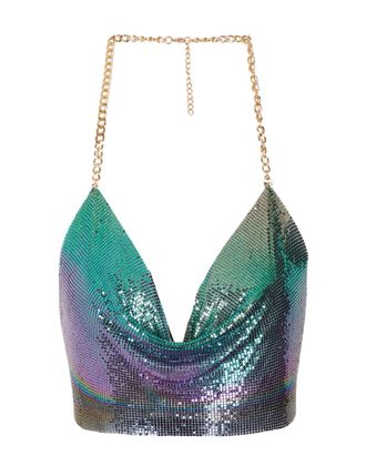 8 by YOOX METAL HALTER CHAIN CROP TOP