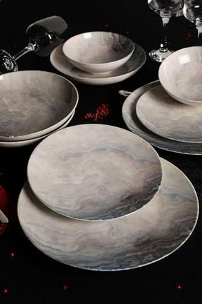 Hermia Elegant 24-Piece Dinner Set, 100% Porcelain | Includes Service Plates, Bowls & Dessert Plates | Dishwasher & Microwave Safe | Perfect for Any Occasion