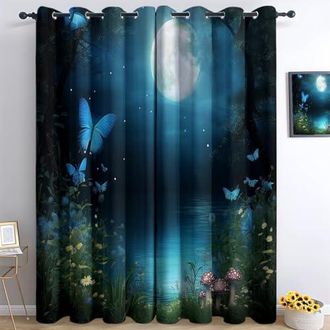 Generic Rideau Occultant Sc&egrave;ne nuitssin anim&eacute; Fleurs, Rideaux Oeillets Protecter la Confidentialit&eacute; Bleu Isolation Lumineux, Chambre L 75 x H 160 cm (2 Pannea