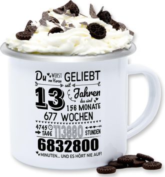 Shirtracer Emaille Tasse Blechtasse - 13 Jahre - Du wirst von Herzen geliebt | 13. Geburtstag | 13 Jahre Geburtstagsgeschenke | 13ter Geburtstagsgeschenke für Ju