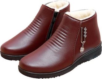 Generic Bottines Femme en Cuir Plates Bottes Courtes dHiver Doublure Chaude Peluche Fermeture &Eacute;clair Semelle Antid&eacute;rapantes D&eacute;coratifs Chaussures Confortables