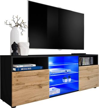 Generic ExtremeFurniture T38 TV Lowboard, Karkasse in Schwarz Matt/Front in Wotan Matt ohne LEDs