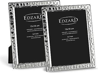 Edzard Lot de 2 cadres photo Pavia pour photo 13 x 18 cm, argent&eacute; pr&eacute;cieux, protection contre le ternissement, avec 2 suspensions