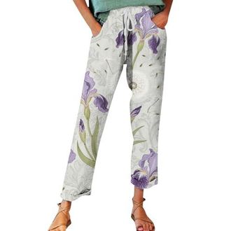 Generic Pantalon Lin Femme &Eacute;t&eacute; Blanc Large Elegant Pantalon D&eacute;contract&eacute; &Agrave; Jambes Larges pour Femme Couleur Unie Style D&eacute;contract&eacute; &Eacute;t&eacute; Large Vetement Fluide Li