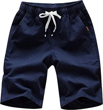 Generic Short dentra&icirc;nement en coton et lin pour homme - Taille &eacute;lastique - Short de plage d&eacute;t&eacute;, noir fonc&eacute;, XXL