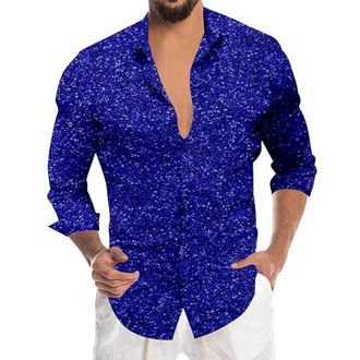 Generic Chemise disco pour homme - Tenue des ann&eacute;es 70 - Chemise &agrave; paillettes - Manches longues - Brillant - Chemise daffaires color&eacute;e - Chemise de loisirs po