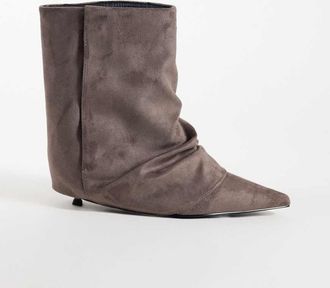 Simmi London Simmi London Dixee Stiefeletten mit Umschlag und Raffungen in grauer Velourslederoptik