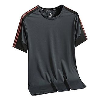 Generic T-shirt ray&eacute; pour homme - Haut de sport basique - S&eacute;chage rapide - Pour l&eacute;t&eacute; - D&eacute;contract&eacute; - Mince - Ample - Patchwork - Ray&eacute; - Pour homme, gris, 3XL