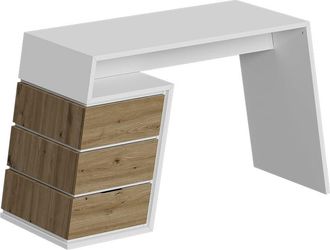 Vicco Schreibtisch Okaro, Weiß/Eiche, 105 x 50 cm mit 3 Schubladen