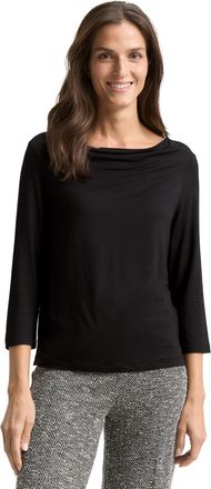 Tom Tailor Damen 1048943 Langarmshirt mit Wasserfallkragen, 14482-Deep Black, 3XL