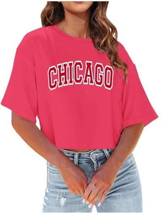 Generic Hauts courts pour femmes col rond d&eacute;contract&eacute; ample t-shirt court mignon &agrave; manches courtes demi-chemises coupe ample T-shirts tendance pour dames chem