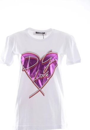 Dolce & Gabbana Femme, Tops, Blanc, Taille: 36 FR Heart Short Sleeves T-shirt