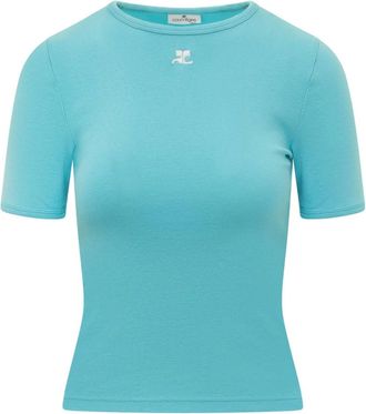 Courr&egrave;ges Femme, Tops, Bleu, Taille: 38 FR Signature Contrast Tee