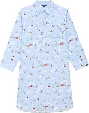 Arthur Chemise de Nuit Homme Manches Longues - 100% Coton Chaud et Doux pour lhiver - Motif Montagne Ski Bleu - Taille XXL