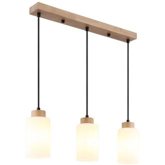 Globo Lighting Suspension, plafonnier, applique, bois, marron, verre opale, 3 lumi&egrave;res, H 120 cm