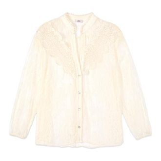 Oltre Besticktes- durchsichtiges T&uuml;ll-Shirt - - Blouses & Shirts - Damen - Wei&szlig; - XL