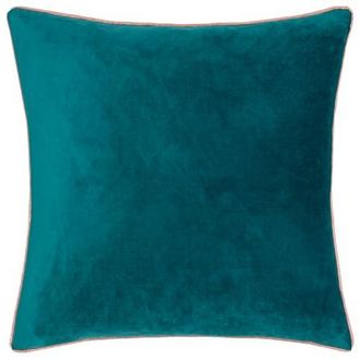furn. Coussin Meridian Garni de Polyester - Coussin d&eacute;coratif Luxueux en Velours passepoil&eacute; contrast&eacute; (Sarcelle/Fard &agrave; Joues - 45x45cm)