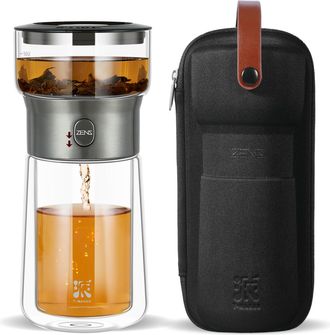 Zens Modern Klein Teekanne Glas, One-Touch Teezubereiter f&uuml;r Losen Tee Zubereitung, Teezubereiter mit Sieb und 270ml Isolierter Tasse, Magic Tea Maker mit 
