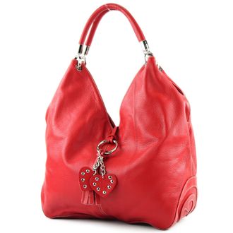 modamoda.de 330 Damen Leder Nappaleder Wildleder Schultertasche Henkeltasche gro&szlig; handmade in Italy, Farbe:Rot