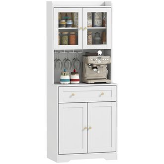 HOMCOM Küchenschrank, Buffetschrank mit Arbeitsplatte, verstellbaren Regalen, 4 Türen, Schublade, Vorratsschrank, Hochschrank mit Soft-Close-Funktion, Kabell