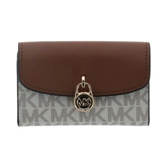 Michael Kors Femme, Accessoires, Beige, Taille: ONE Size Portefeuille Imprim&eacute; avec Fermeture Automatique &agrave; Bouton