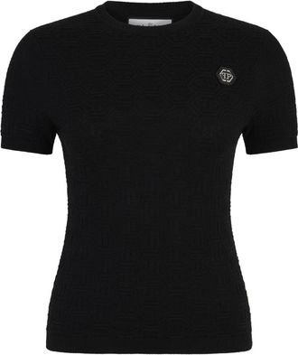 Philipp Plein Femme, Tops, Noir, Taille: 40 FR T-Shirt Tricot&eacute; Pure Fit Monogram