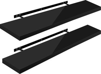 Woltu Wandregal Volato Set von 2 Regalen Wandboard freischwebend Schweberegal CD DVD Regal Bücherregal Holz Board 120x22,9x3,8cm Hochglänzend Schwarz RG9484