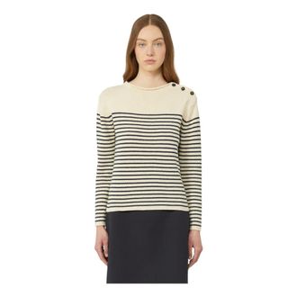 Max Mara Femme, Pulls, Multicolore, Taille: 40 FR Pull ras du cou avec boutons d&eacute;coratifs aux &eacute;paules
