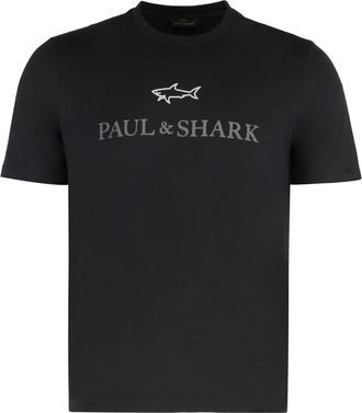 Paul & Shark Homme, Tops, Noir, Taille: 3XL T-shirt en coton avec logo