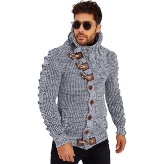 LEIF NELSON Herren Strickjacke (Grau, Größe L) mit Knöpfen Regular Fit, Männer Cardigan Langarm Design, ideal für Casual und Business-Looks