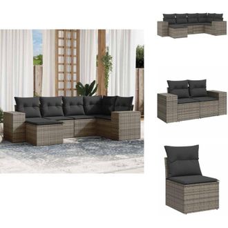 vidaXL 6-tlg. Garten-Sofagarnitur mit Kissen Grau Poly Rattan - Gartengeset - Outdoor M&ouml;bel - Lounge Set - Rattan Gartenm&ouml;bel - PE-Rattan