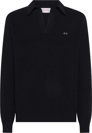 Sun 68 pull à col v et logo - Bleu