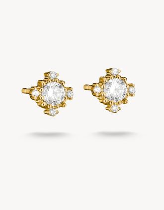 Thomas Sabo Boucles doreilles puces avec zirconia blanc en or jaune, blanc-Dor&eacute;