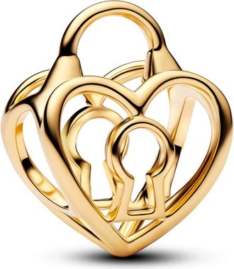 Pandora Moments Offen gearbeitetes Herz Vorh&auml;ngeschloss Charm mit 14k vergoldete Metalllegierung, Kompatibel Moments, 764358C00
