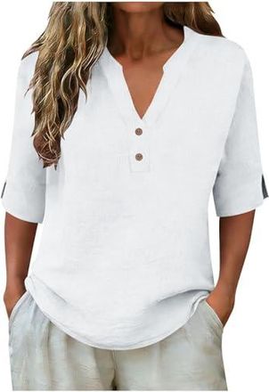 Generic T-shirt en lin pour femme, t-shirt d&eacute;t&eacute; basique &agrave; manches courtes d&eacute;contract&eacute; ample, t-shirt de sport pour femme, surdimensionn&eacute;, tendance, t-shirt d&eacute;