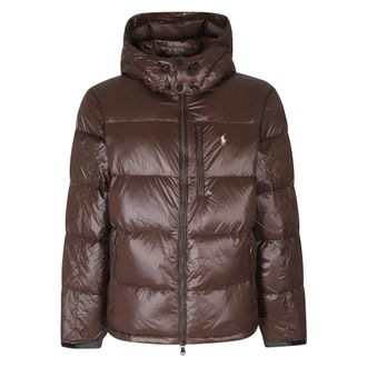 Polo Ralph Lauren Bomber en duvet &agrave; capuche Gorham - Homme - Vestes - Brun - Taille: M
