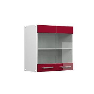 Vicco Armoire Suspendue Universelle R-Line, Rouge Bordeaux Haute Brillance/Blanc, 60 cm avec Portes vitrées