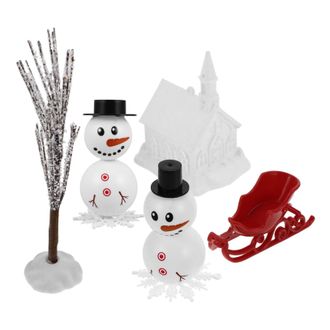 Cabilock DIY Schneemann Bastelset f&uuml;r Weihnachten Miniatur Schneemann Figuren mit Haus Schlitten Baum Kinderfreundliches Winterdekor f&uuml;r Festliche Tischdekorat