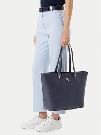 Tommy Hilfiger Handtasche Emblem Shopper AW0AW15178 Dunkelblau