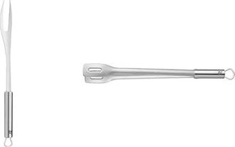 WMF BBQ Grillzange lang 44 cm, Cromargan Edelstahl, Feststellmechanismus, platzsparend & Profi Plus Fleischgabel 32 cm, Cromargan Edelstahl teilmattiert, 