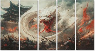 Islandburner Prime Bild auf Leinwand Weißer Drache Angriff auf altes Tempelschloss Bilder Wandbilder Poster