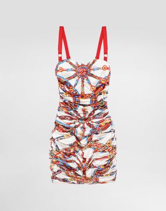 Dolce & Gabbana Kleid Aus Satin Mit Carretto-print - Frau Kleider Multicolor 38
