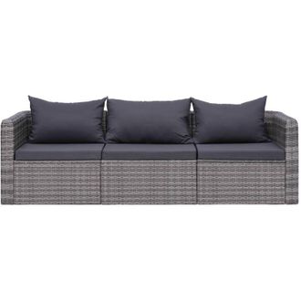 vidaXL Vidaxl - Meuble de jardin 3 pcs avec coussins Gris R&eacute;sine tress&eacute;e
