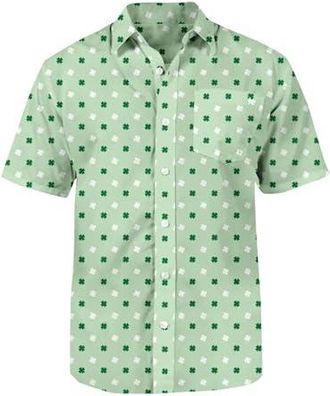 Generic Chemise hawa&iuml;enne pour homme - Tr&egrave;fle vert - Imprim&eacute; tr&egrave;fle - Manches courtes - Style d&eacute;contract&eacute; - Motif floral - Cadeau irlandais amusant, B-green1,